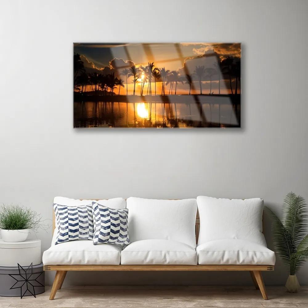 Obraz na skle Stromy Slunce Krajina 125x50 cm
