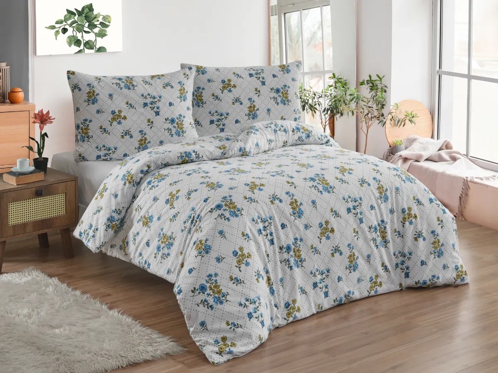 Flanelové francouzské povlečení 200x200, 70x90 Olivie blue