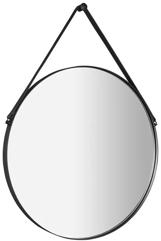 ORBITER zrcadlo kulaté s koženým páskem, ø 70cm, černá mat