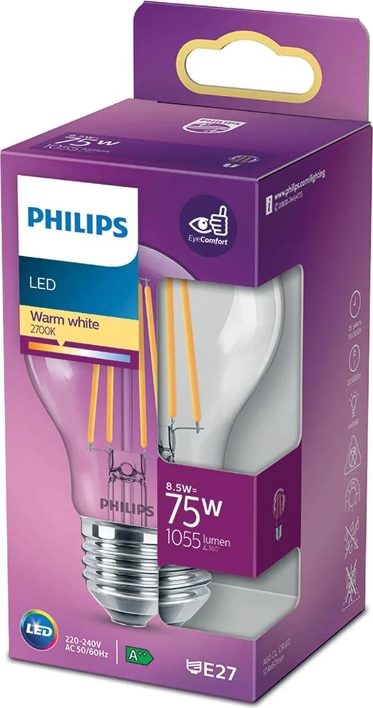 Philips Classic LED žárovka E27, 8,5 W, 1055 lm, 2700 K
