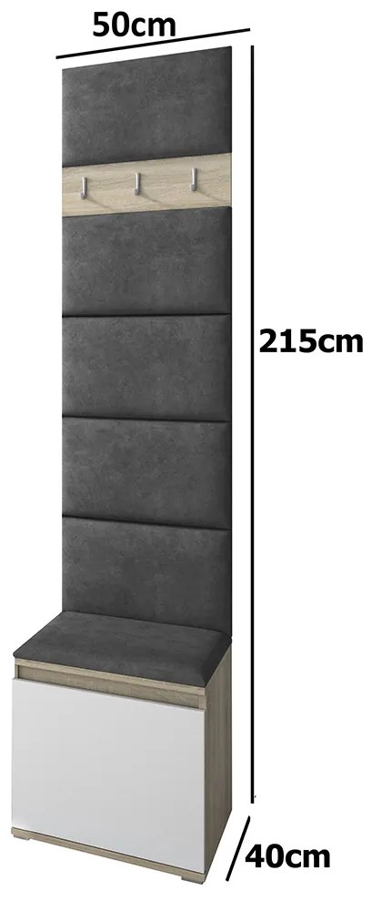 Eka Předsíňová stěna s čalouněnými panely Trinity 7 - Dub Artisan s černou / Šedá 2314