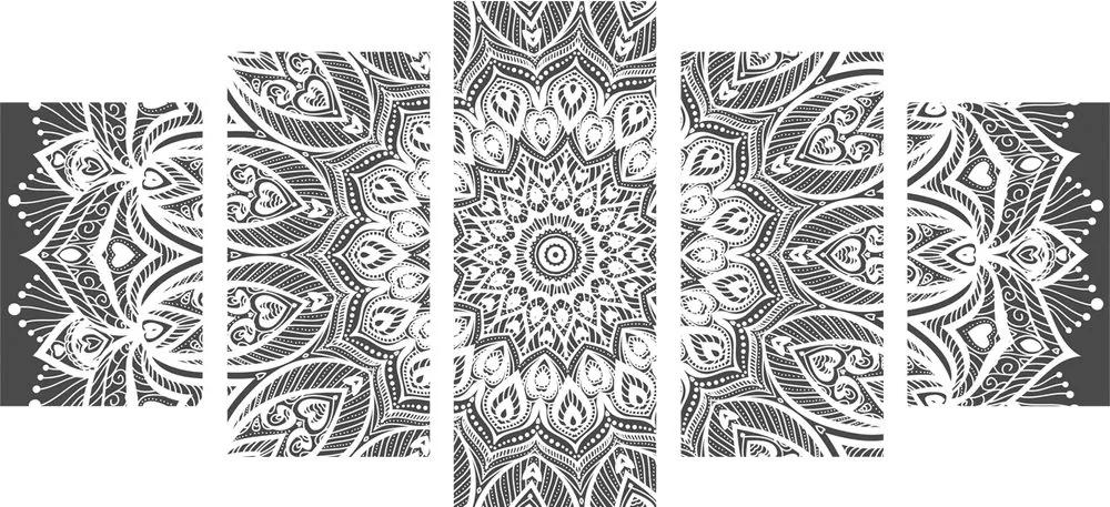 5-dílný obraz Mandala harmonie v černobílém provedení Varianta: 100x50