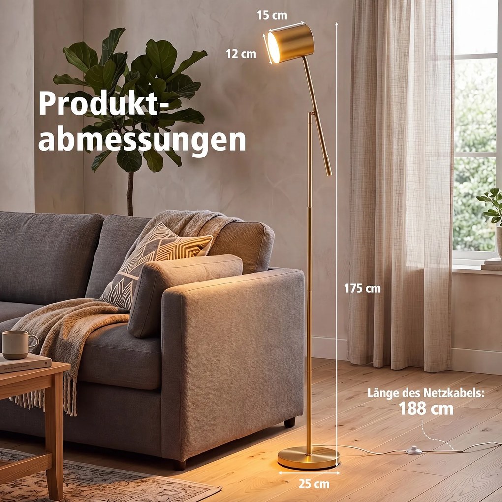Costway Stojací lampa 175 cm Lampička na čtení s nastavitelnou hlavou a ramenem