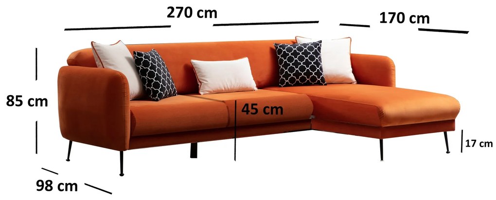 Hanah Home Rohová pohovka SEVILLA pravá oranžová 560ARE1107