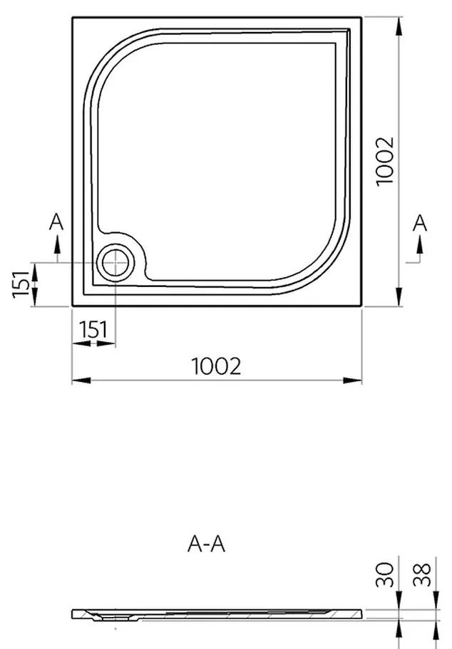 Vima 124 - Vanička s protiskluzem, litý mramor, 100x100cm