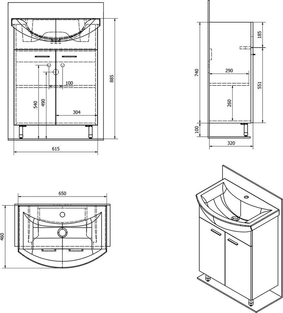 Aqualine ZOJA umyvadlová skříňka 61,5 x 74 x 32 cm 2x dvířka bílá 51063
