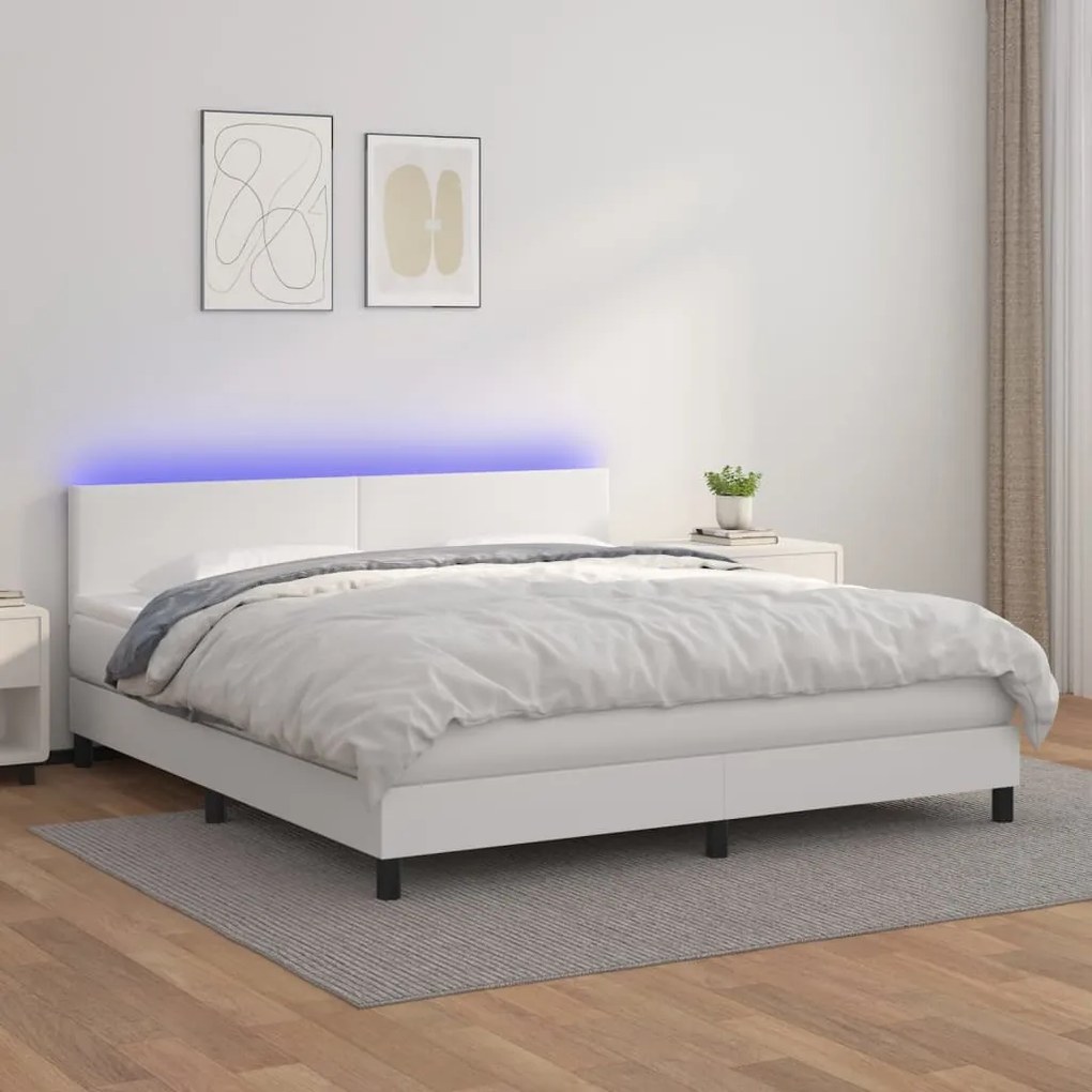 Box spring postel s matrací a LED bílá 160x200 cm umělá kůže 3134112