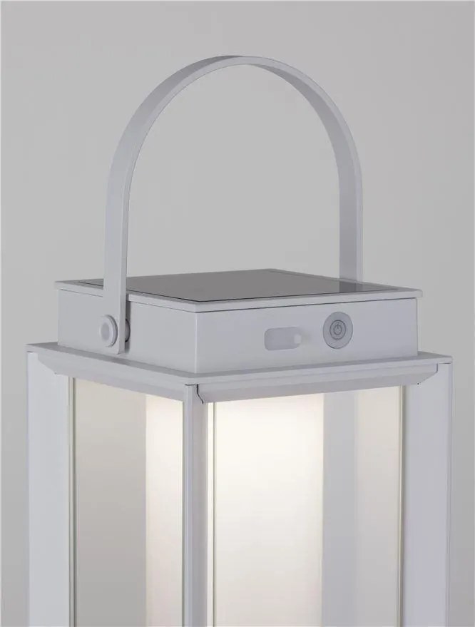 NV 9002861 Venkovní stolní lampa VERHAAL bílý hliník a čiré sklo LED 2W 3000K 3,7V 360st. IP54 solární / USB kabel / vypínač na těle - NOVA LUCE