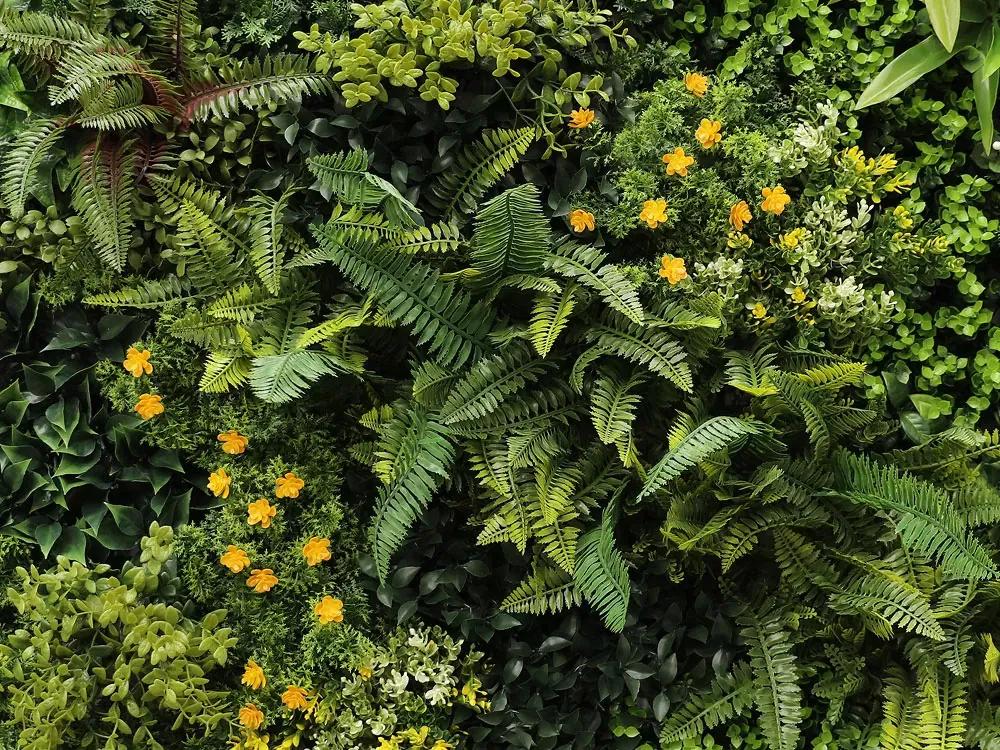WALL GREEN fern and yellow flowers, dílec 100 x 100 cm