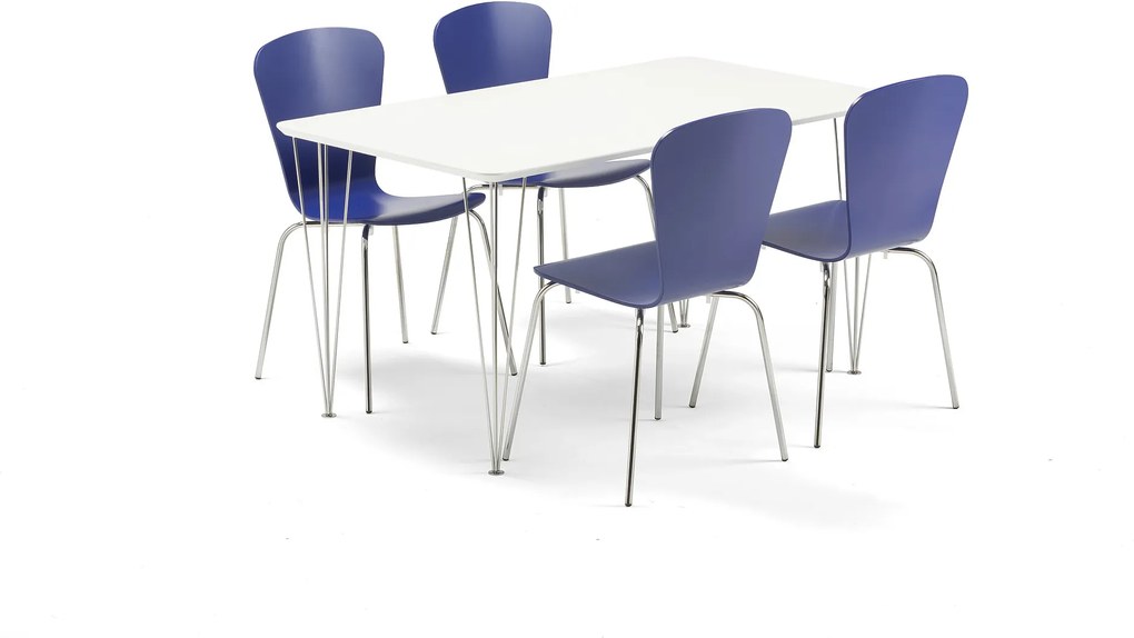 AJ Produkty Jídelní set Zadie + Milla, 1 stůl a 4 modré židle