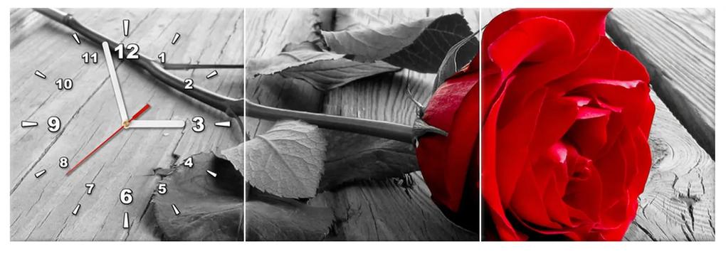 Gario Obraz s hodinami Červená růže - 3 dílný Rozměry: 90 x 70 cm