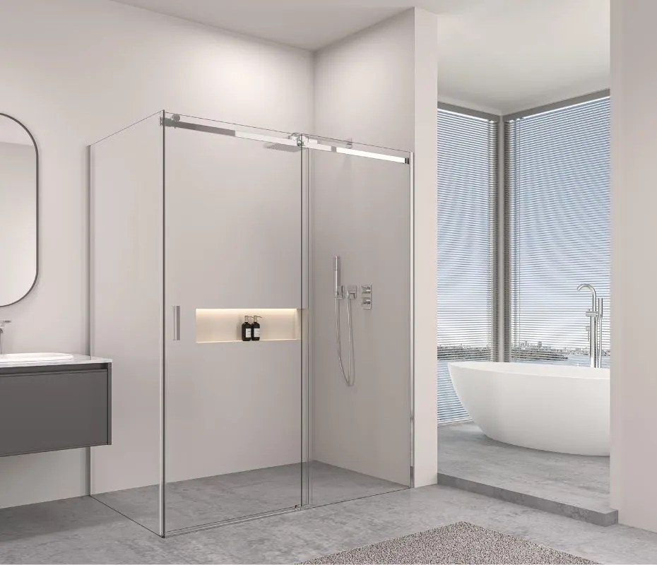 Erga Lynn, sprchový kout s posuvnými dveřmi 90(dveře) x 70(stěna) x 195 cm, 8mm čiré sklo, chromový profil, ERG-V02-LYNN-D090G070-CL-CR