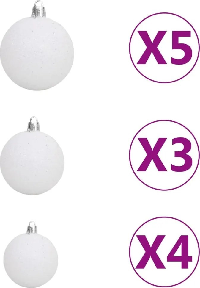 vidaXL Umělý vánoční stromek s LED osvětlením a sadou koulí 150 cm [3077895] Barva: Bílo-zlatá