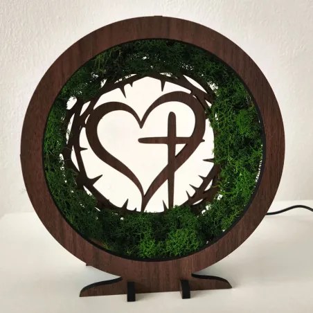 Dřevěná LED lampa s mechem - Srdce a Kříž I SENTOP LED0582-ORECH-WENGE
