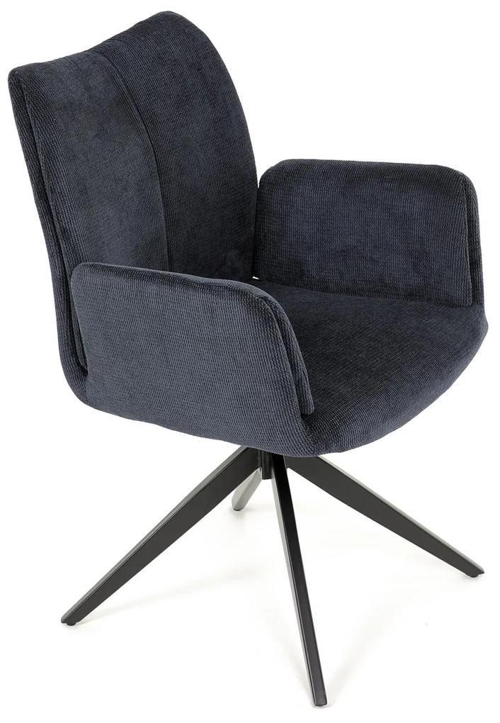 AUTRONIC Židle jídelní, modrá látka, otočný mechanismus 180°, černý kov