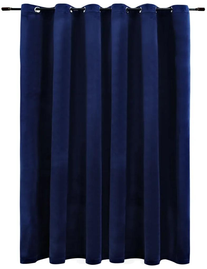 Zatemňovací závěs s kroužky sametový tmavě modrý 290x245cm
