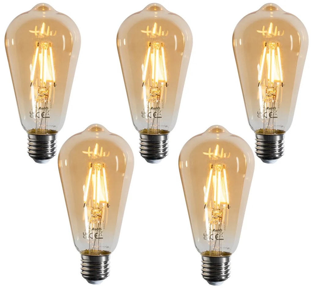 Sada 5 stmívatelných LED filamentových žárovek E27 ST64 zlaté 4,5W 450 lm 2200K