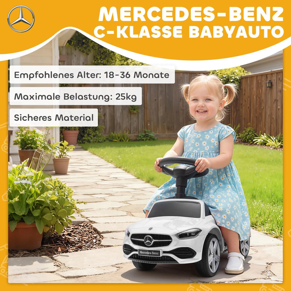 AIYAPLAY Dětské odrážedlo Mercedes-Benz C-Class s klaksonem, zvuky motoru, úložným prostorem, pro děti 18-36 měsíců, bílé