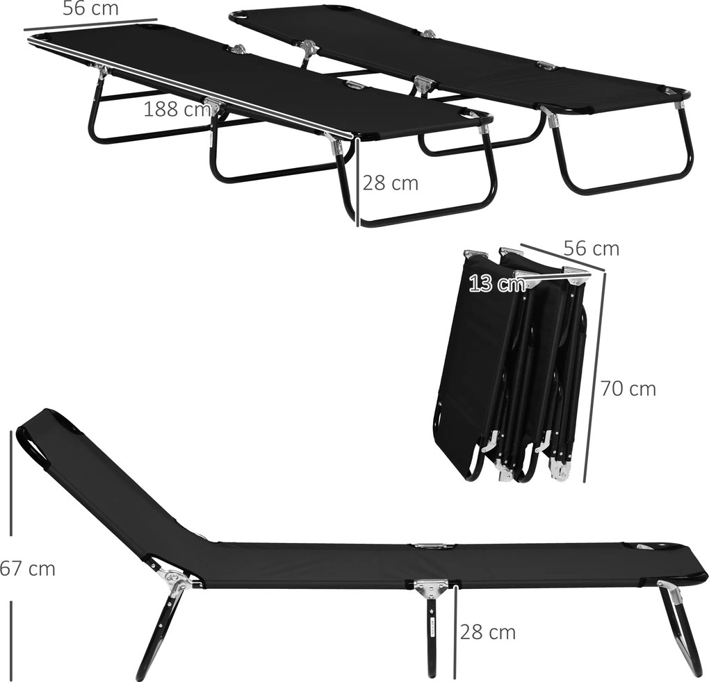 sada 2 skládacích lehátek Zahradní lehátko s 5 polohami výškově nastavitelného opěradla, nosnost až 120 kg