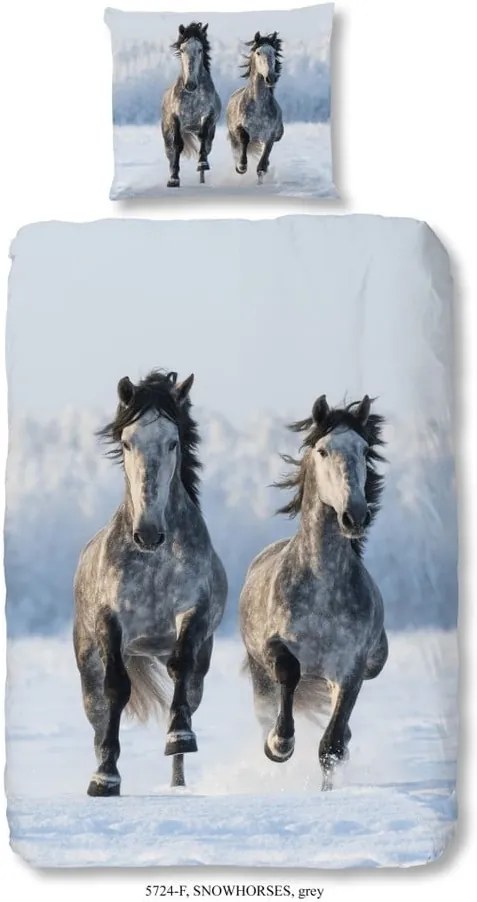 Dětské flanelové bavlněné povlečení na jednolůžko Good Morning Snow Horses, 140 x 200 cm