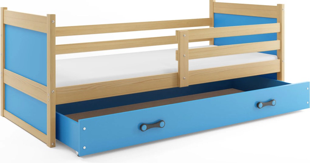 SMB Dětská postel se šuplíkem RICK 1, 90x200 cm Dekor: Bílá, Barva šuplíku: Zelená