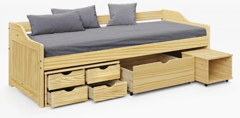 Postel 90x200 s úložným prostorem, přírodní, masiv, MAXI NEW Kondela 0000274652