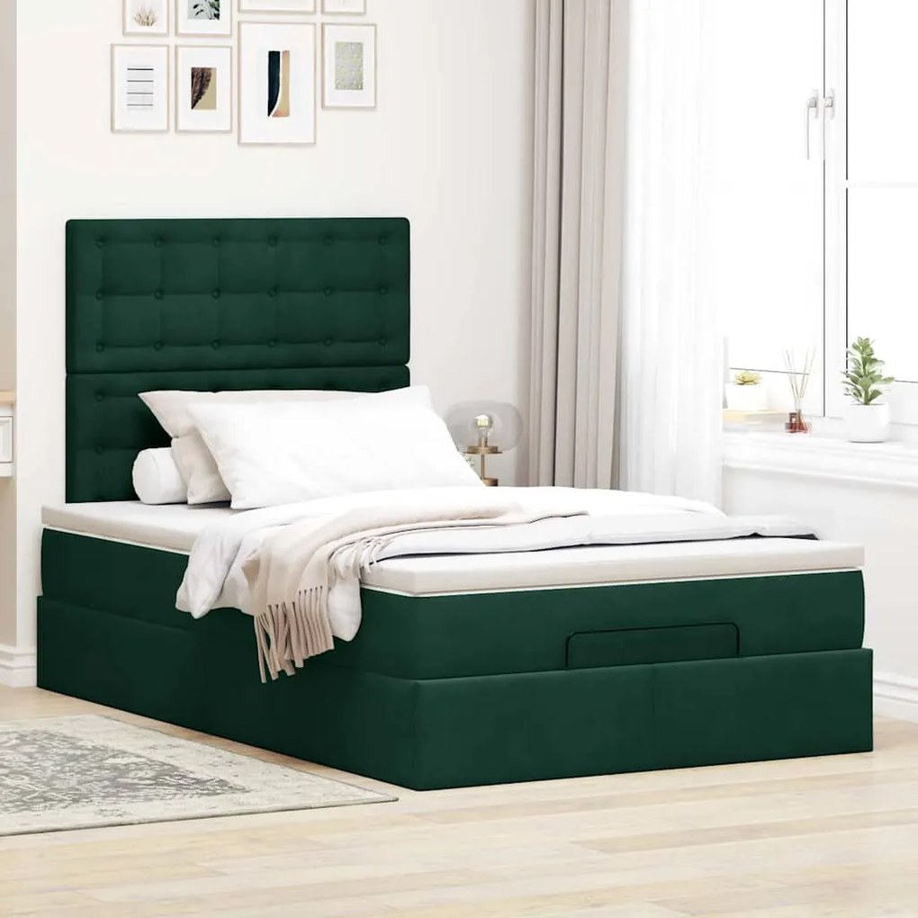 Osmanský rám postele s matracemi tmavě zelené 120x190 cm samet 3313604