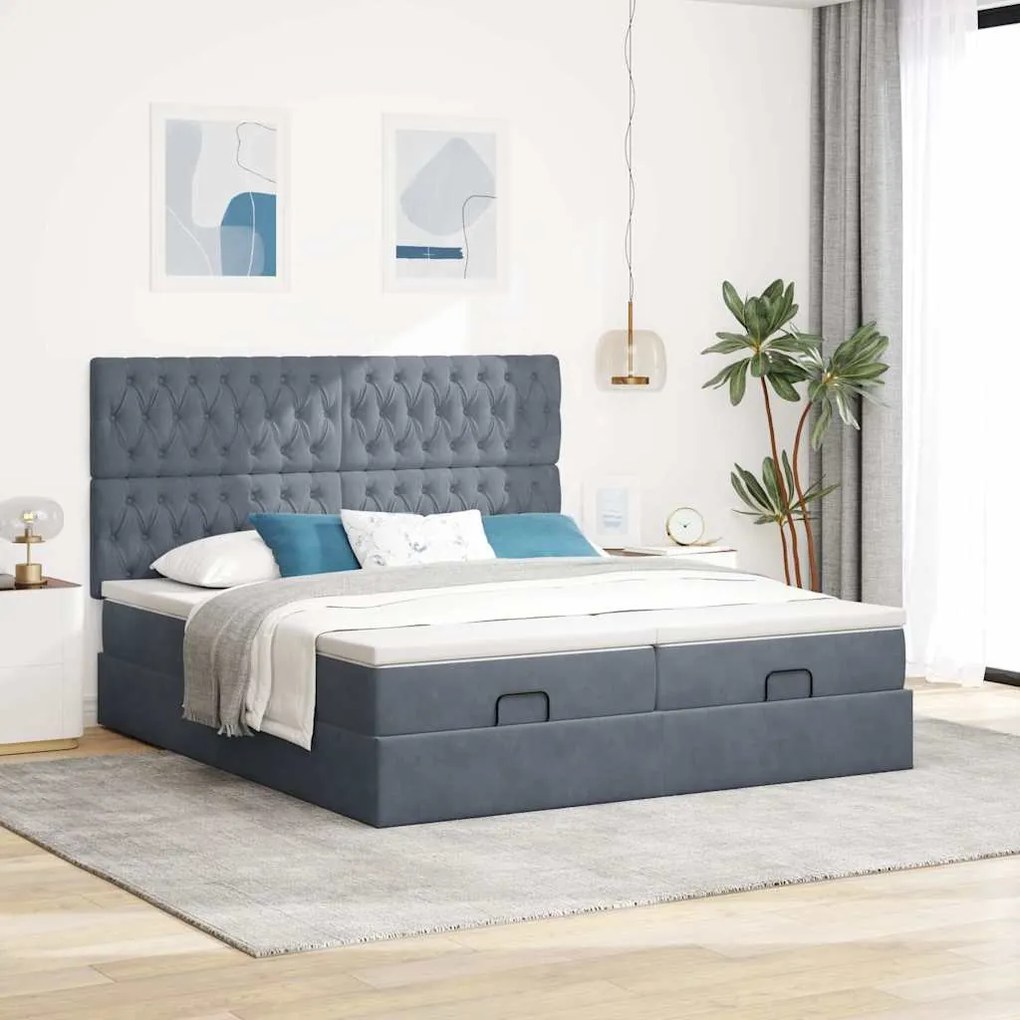Osmanský rám postele s matracíes tmavě šedá 180x200cm samet 3313791