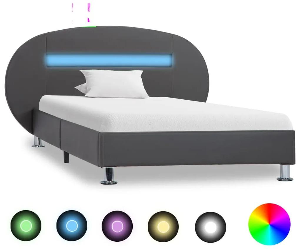 285438 vidaXL Rám postele s LED světlem šedý umělá kůže 90 x 200 cm