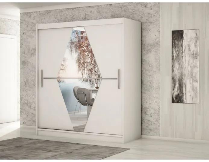 Krásná šatní skříň se zrcadly a posuvnými dveřmi Taťána 150 v barvě bílé
