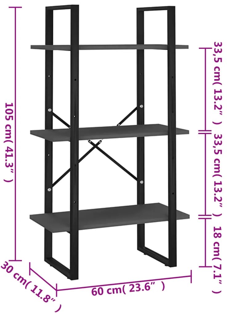 vidaXL Úložný regál šedý 60 x 30 x 105 cm dřevotříska