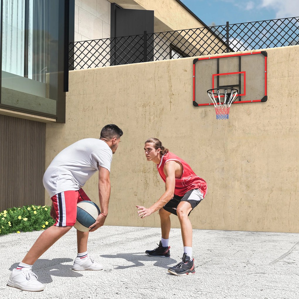 SPORTNOW basketbalový koš, basketbalová deska s košem, basketbalová síť s basketbalovou deskou, nástěnná, pro venkovní použití, ocel, 113 x 61 x 73 c…