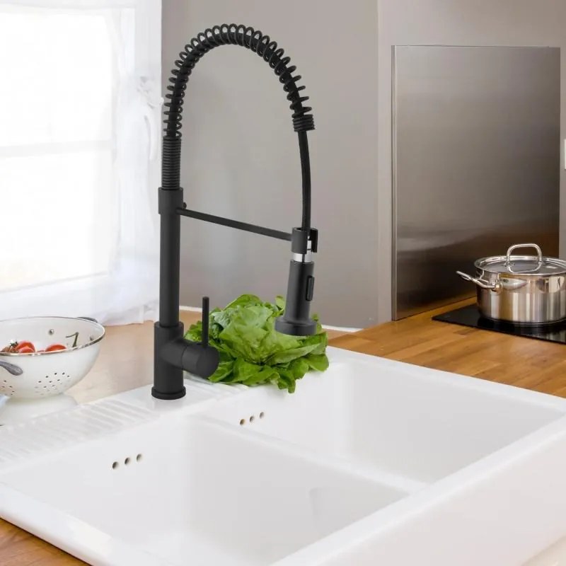Erga Deral, dřezová baterie s flexibilním ramenem h-525, černá matná, ERG-YKA-BZ.DERAL-BLK