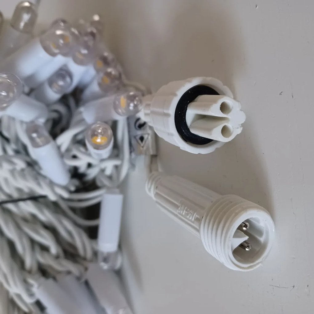Eco fix LED světelný řetěz 10 m, 60 zářivějších diod, teple bílá, 36V, bílý kabel, IP44