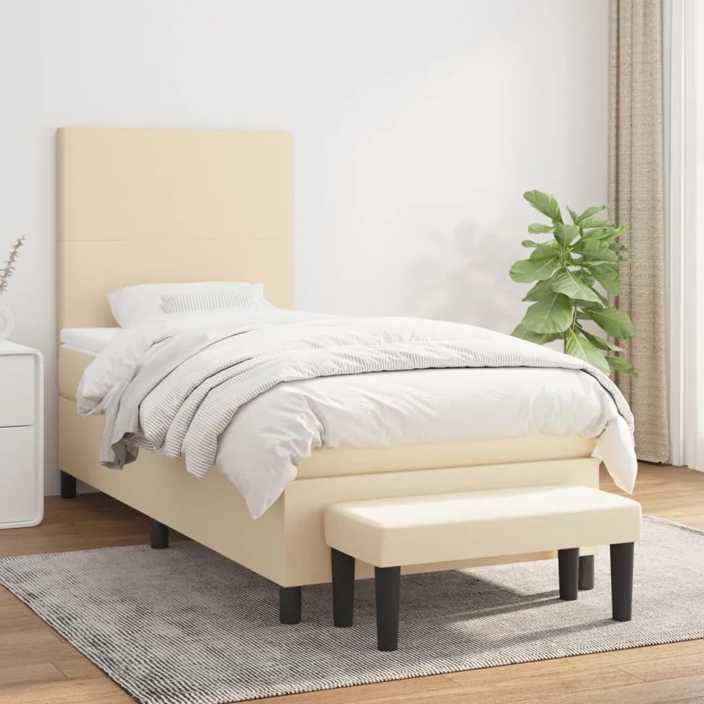 Box spring postel s matrací krémová 90x200 cm textil 3136410