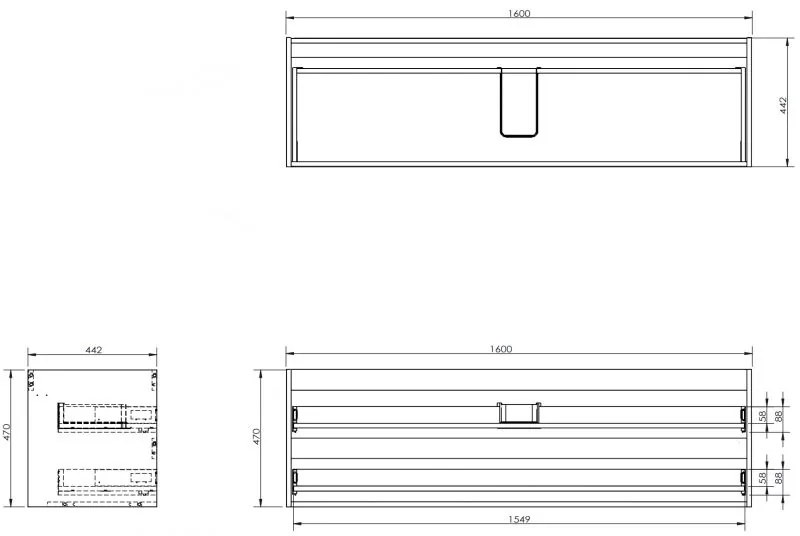 Mexen Box-A, závěsná skříňka 160 cm, 2 zásuvky, bílá lesklá, 91AX0-1600-470-2-00