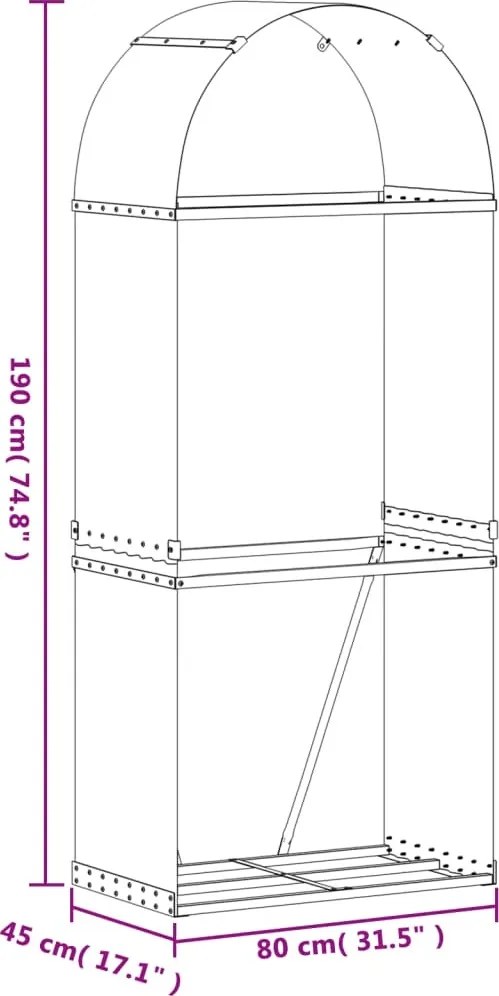 vidaXL Stojan na dřevo 80 x 45 x 190 cm pozinkovaná ocel [364570] Barva: Hnědá