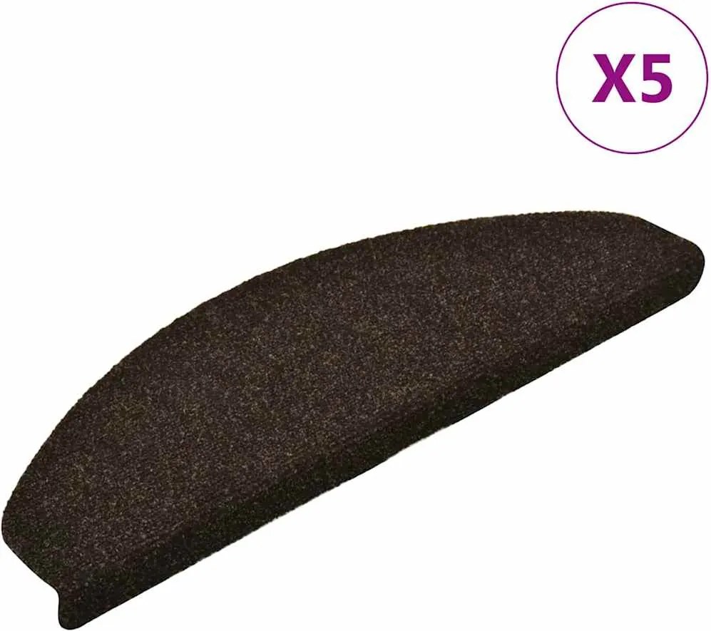 Schodové rohože samolepicí 5 ks 65 x 21 x 4 cm tmavě hnědé, půlkulaté, velké 149710
