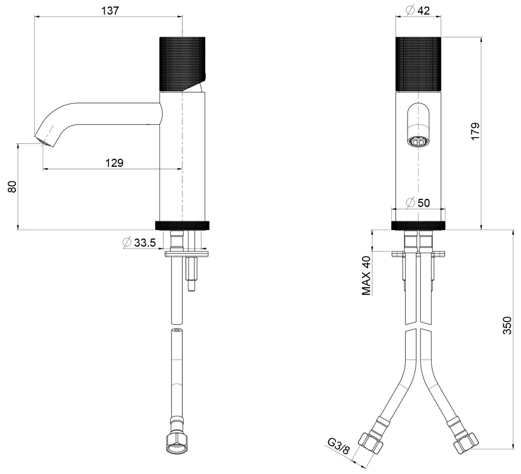 Sapho Sapho, ULTRATAP stojánková umyvadlová baterie bez výpusti, černá matná/zlato mat, UT002TBG
