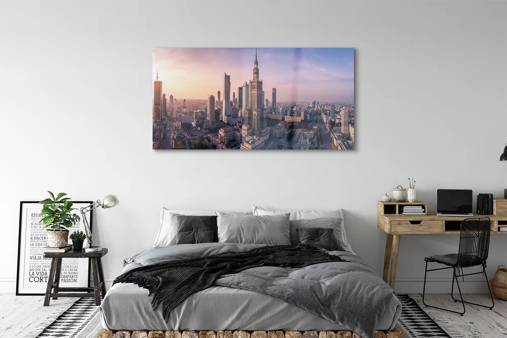 akrylový obraz VARŠAVA Sunrise mrakodrapy panorama 140x70 cm