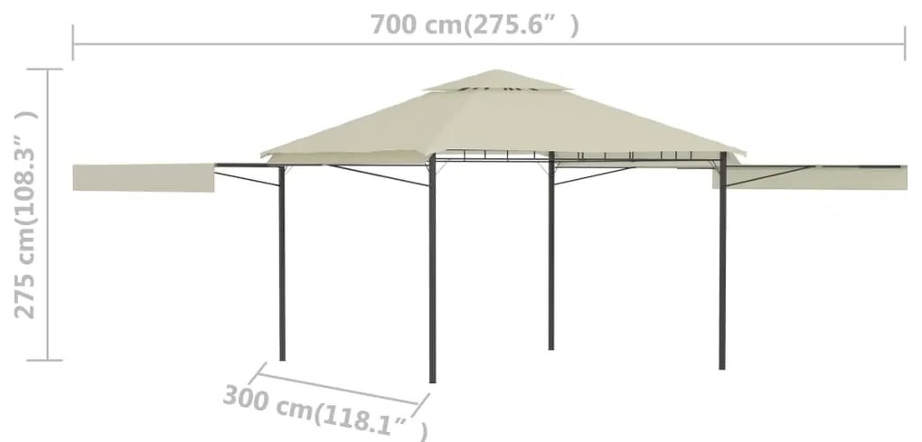 vidaXL Marketos Altán se dvěma extra stříškami 3 x 3 x 2,73 m krémový 180 g/m²