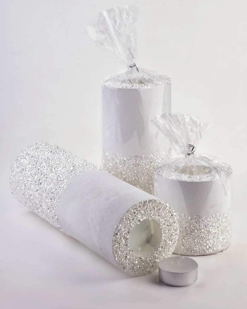 Velký moderní svícen Diament 36 cm bílý