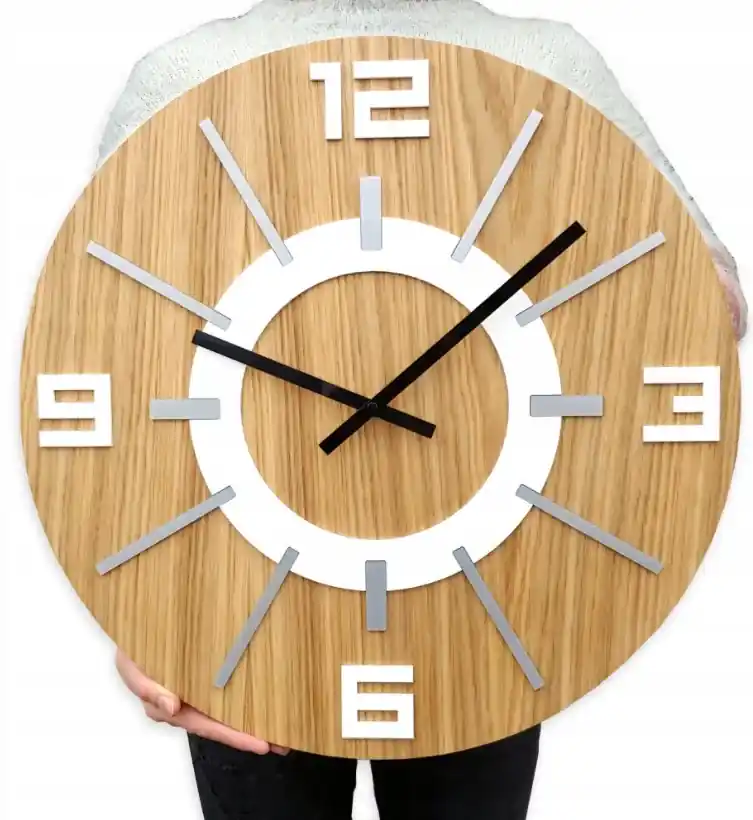 M.Clock Dřevěné nástěnné hodiny 49cm,bílá,hnědá,šedá | BIANO