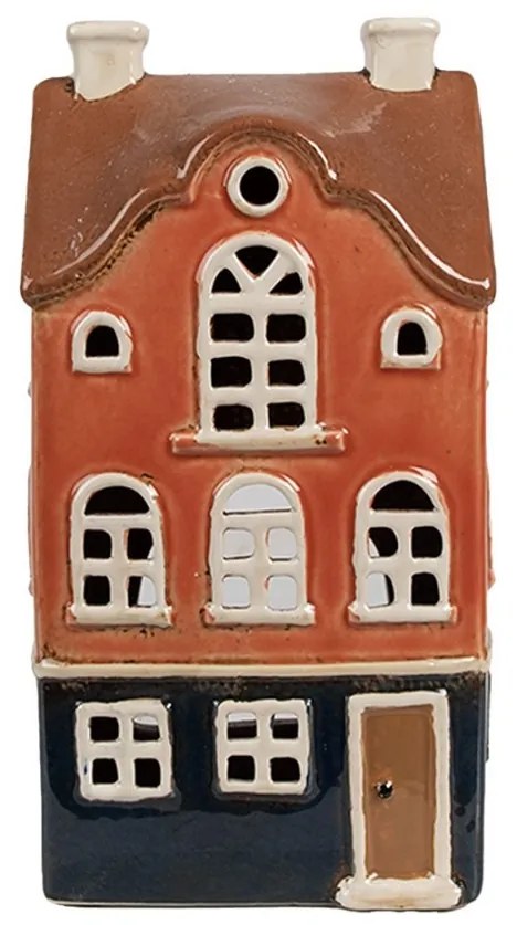 Oranžový keramický svícen na čajovou svíčku domek Amster Village - 12*9*22 cm