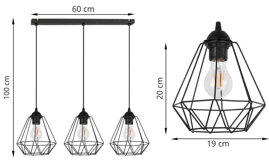 Závěsné svítidlo FUSION, 3x drátěné stínítko (výběr ze 2 barev), L