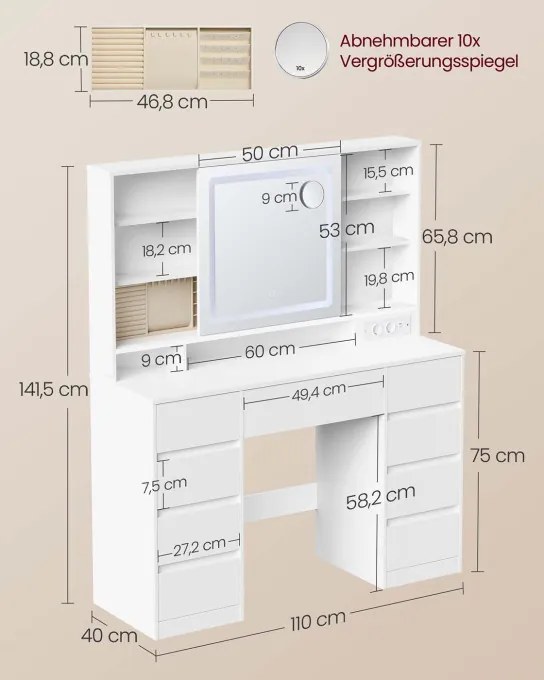 Toaletní stolek s LED zrcadlem RDT137W01