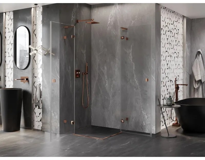 Mexen Lunar, L Duo výklopný sprchový kout 120 x 120 cm, 8mm čiré sklo, profil růžové zlato, 834L-120L-120P-60-00