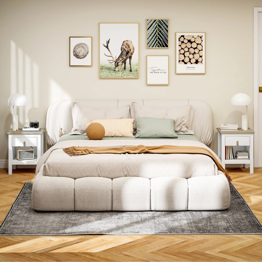 HOMCOM Sada 2 Nočních Stolků s Šuplíkem a Otevřeným Kompartmentem, Moderní Styl do Ložnice nebo Obývacího Pokoje, 45 x 40 x 55 cm, Bílá