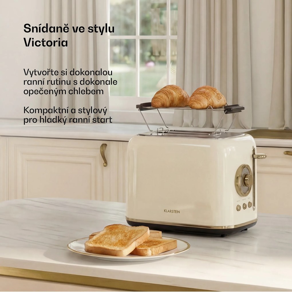 Klarstein Victoria toustovač | 2-slotový toustovač | 800 W | 7 stupňů opečení | držák na housky