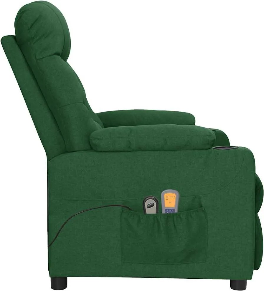 Elektrické masážní křeslo tmavě zelené textil 3098833